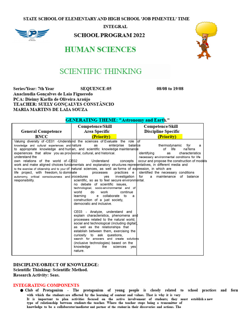Sequence 05 - 7th Grade - Scientific Thinking and Research Activity ...