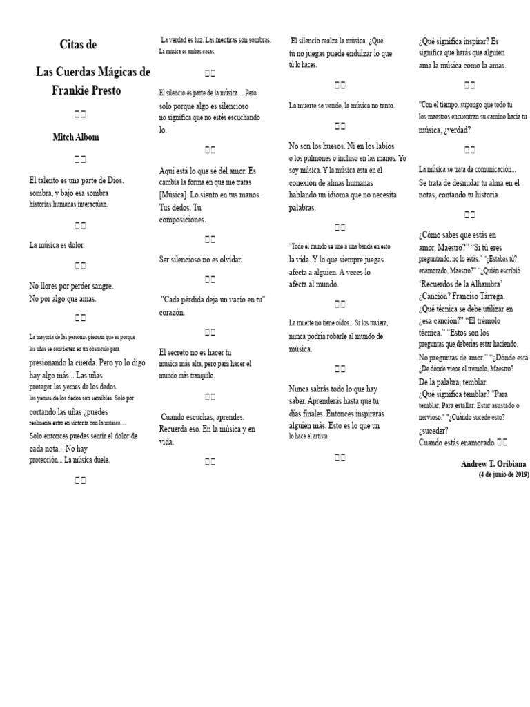 Citas de Las Cuerdas Mágicas de Frankie Presto | PDF | Amor