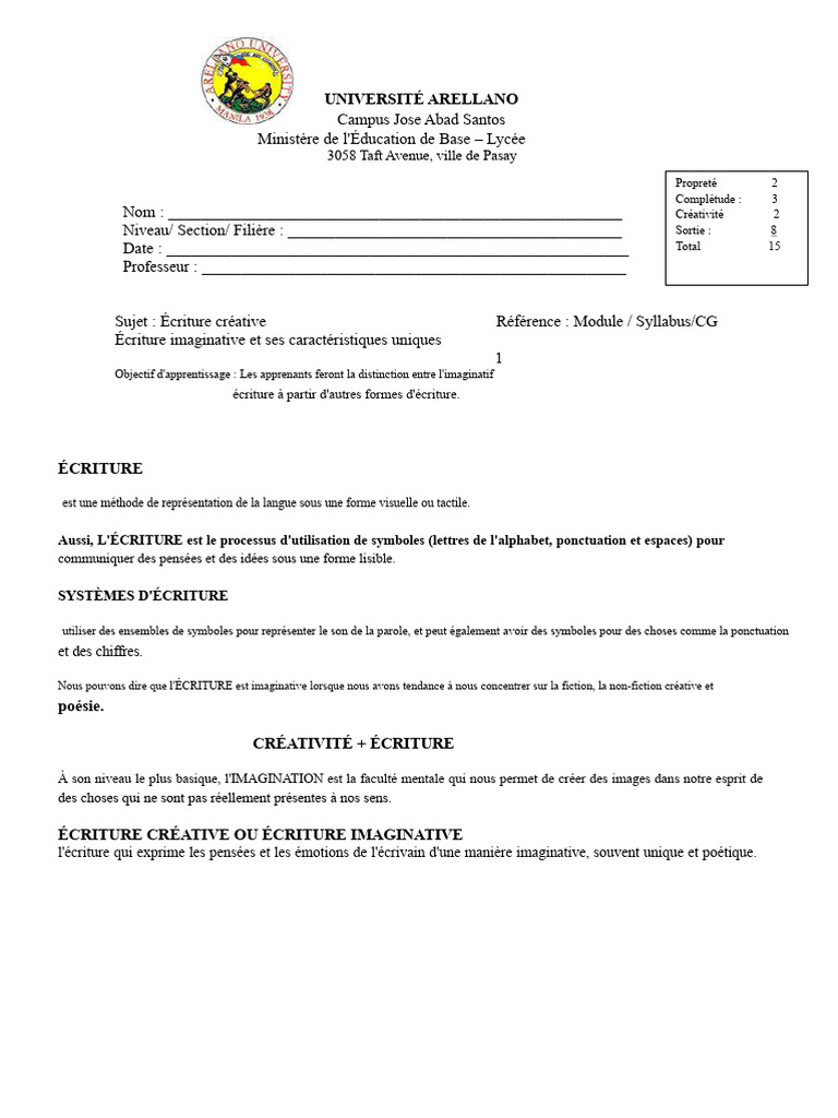 Écriture Créative (1er Semestre) | PDF | Métaphore