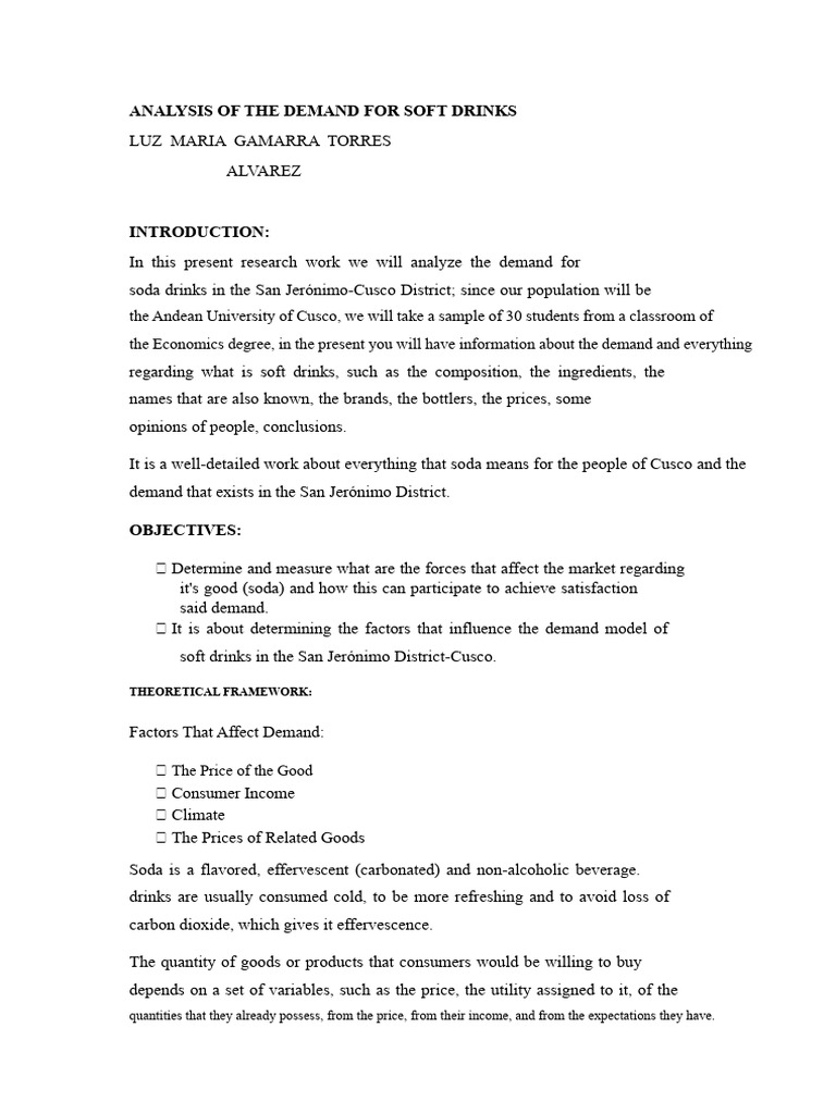Analysis of The Demand For Soft Drinks - Microeconomics I | PDF | Soft ...