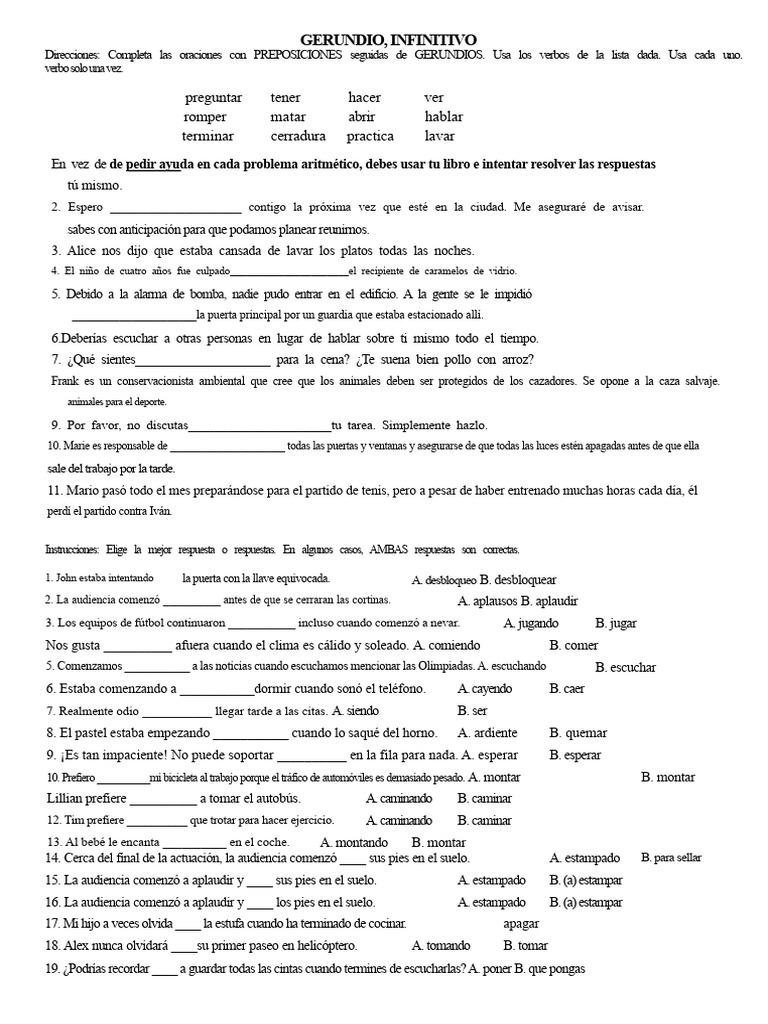 Gerundio e infinitivo en oraciones | PDF