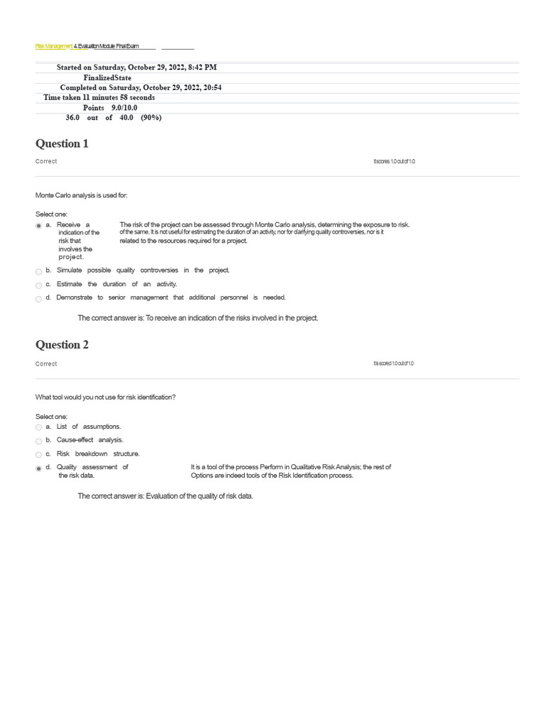 Risk Management. Final Exam | PDF | Risk | Risk Management