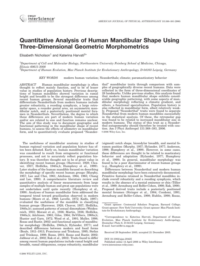 Human Mandibular Shape Analysis | PDF