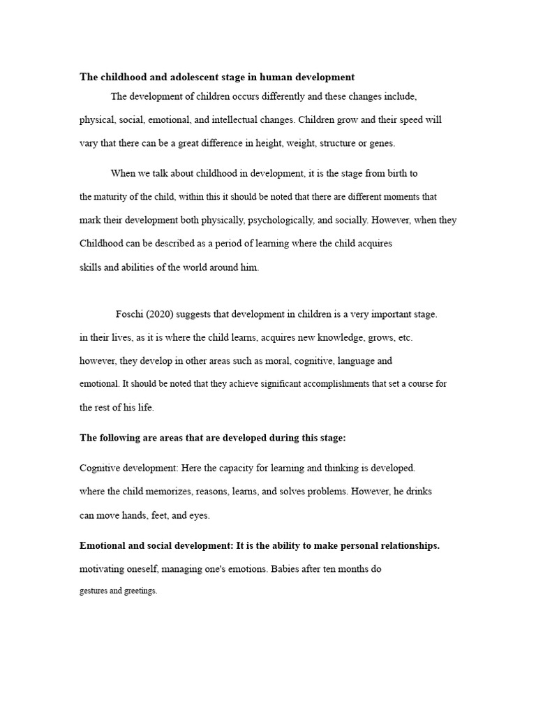 The Childhood and Youth Stage of Human Development | PDF ...