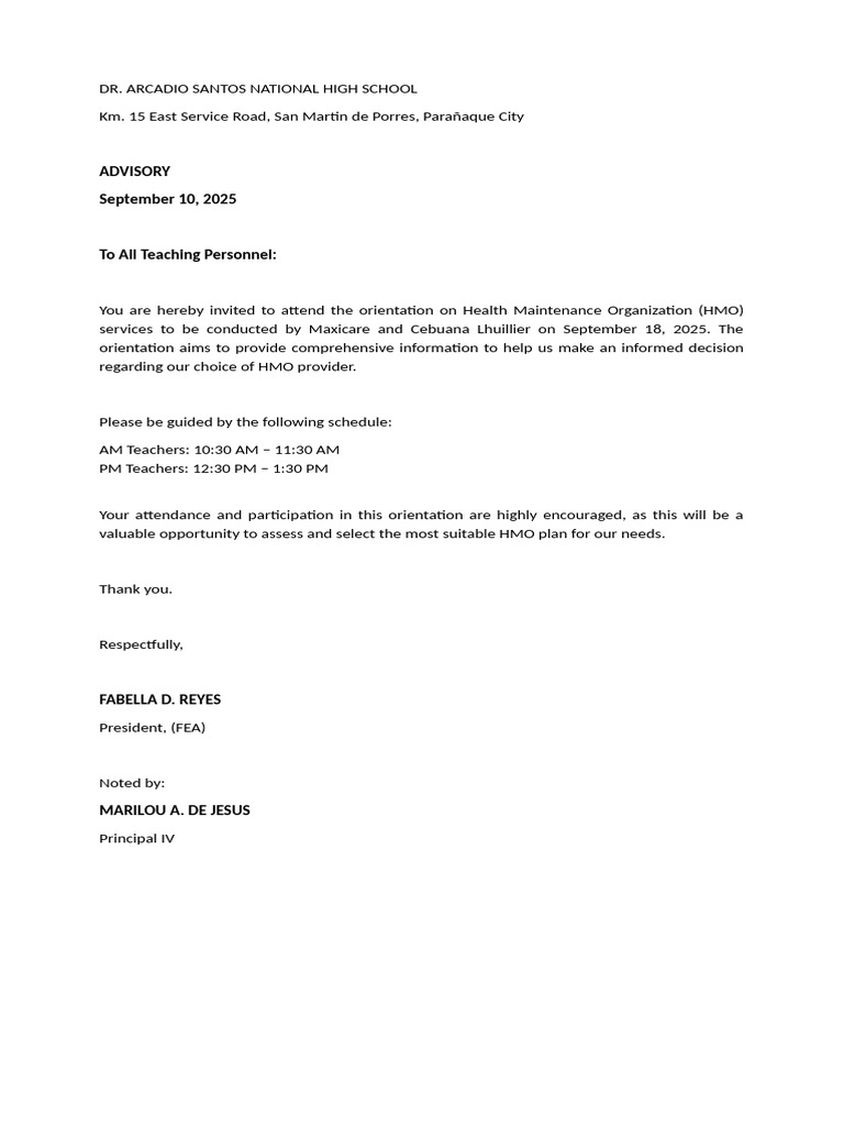 Letter Hmo | PDF