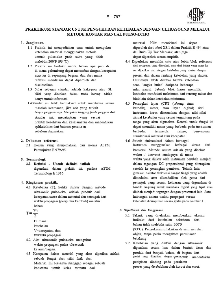 Pengukuran Ketebalan Ultrasonik E-797 | PDF