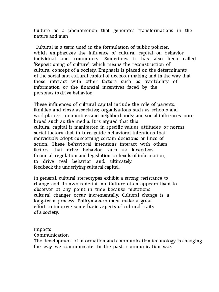 Culture As A Phenomenon Generating Transformations in Nature and Man ...