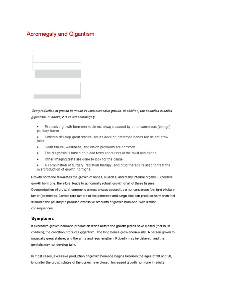 Acromegaly and Gigantism | PDF | Growth Hormone | Endocrine System