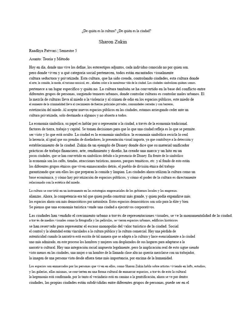 ¿De Quién Es La Ciudad? ¿De Quién Es La Cultura? | PDF ...