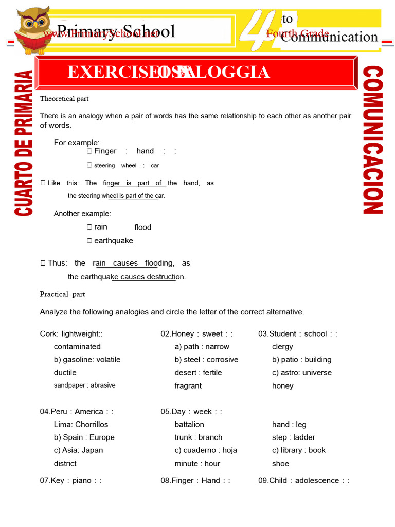 Analogy Exercises For Fourth Grade | PDF
