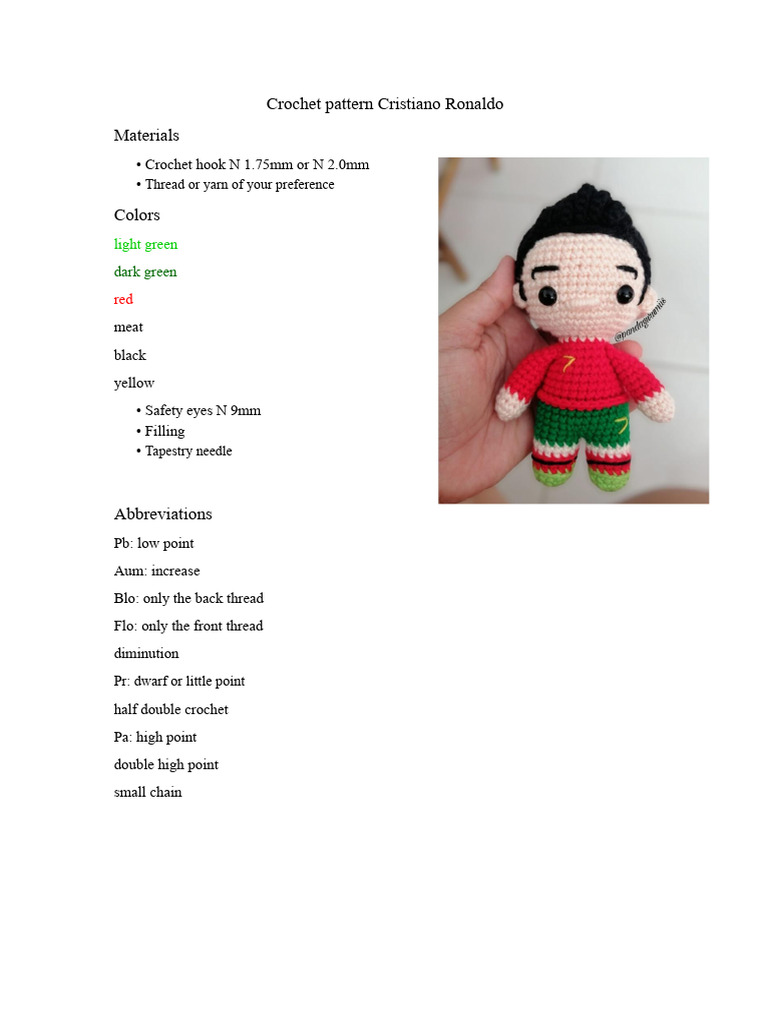 Cristiano Ronaldo Crochet Pattern | PDF | Crochet | Needlework