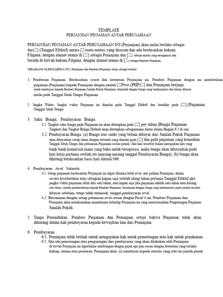 Template Pinjaman Antar Perusahaan | PDF