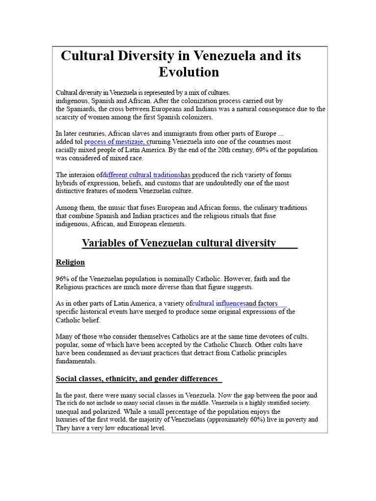 Cultural Diversity in Venezuela and Its Evolution | PDF | Venezuela ...