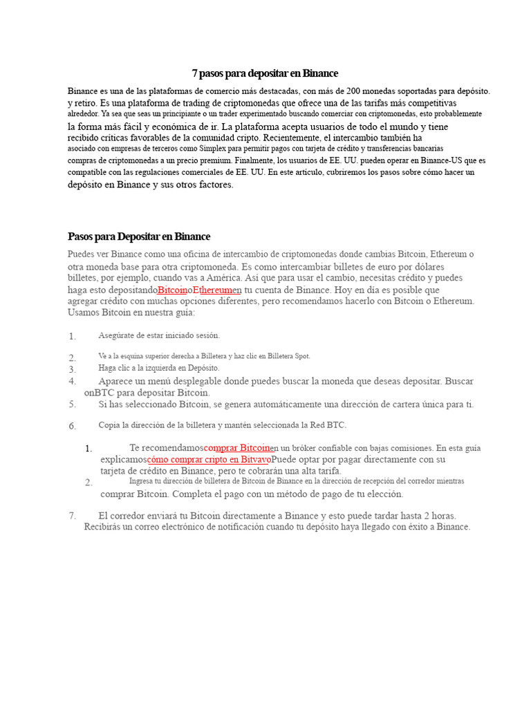 7 Pasos para Depositar en Binance | PDF | Transferencia bancaria ...