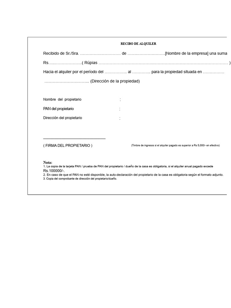 Recibo de Alquiler: Formato y Requisitos | PDF