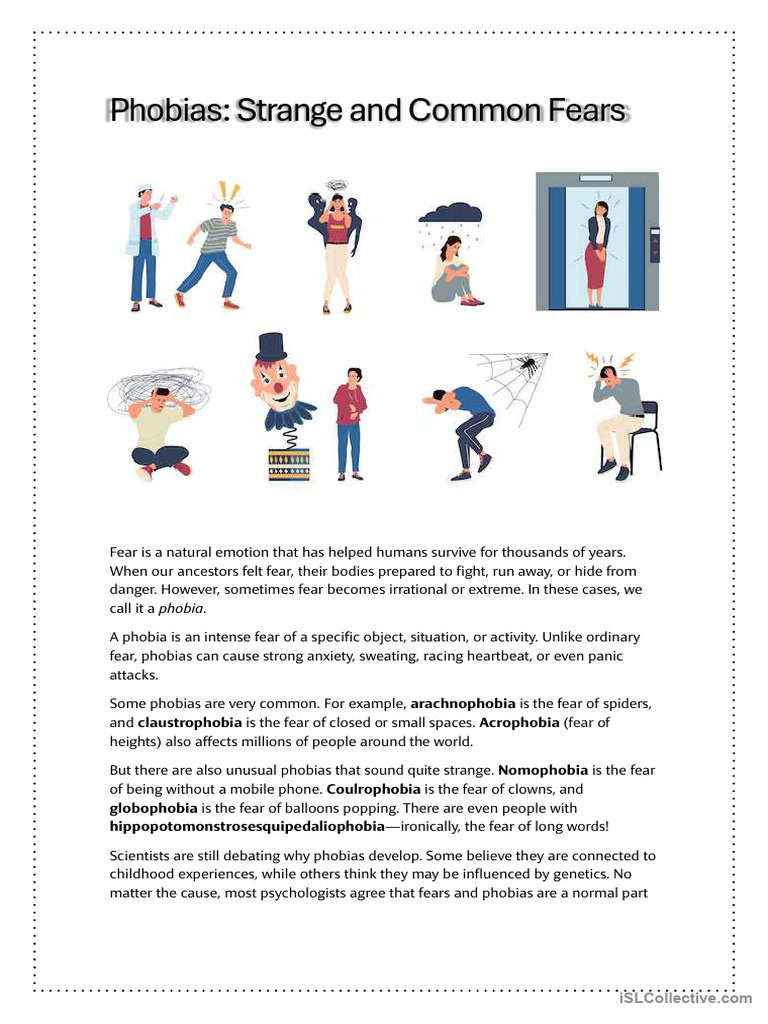 Phobias Worksheet Speaking Activity | PDF | Phobia | Fear