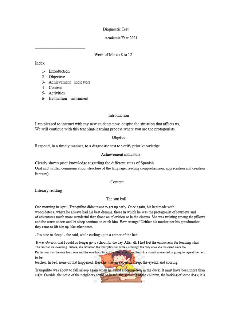 Diagnostic Test SPANISH 11th 2021 | PDF | Reading Comprehension