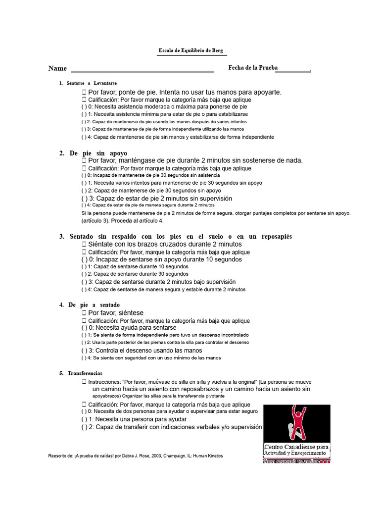 Escala de Equilibrio de Berg | PDF | Sistema musculoesquelético