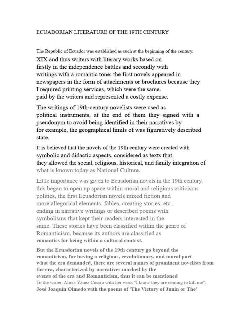 Ecuadorian Literature of The 19TH Century | PDF | Inference | Knowledge