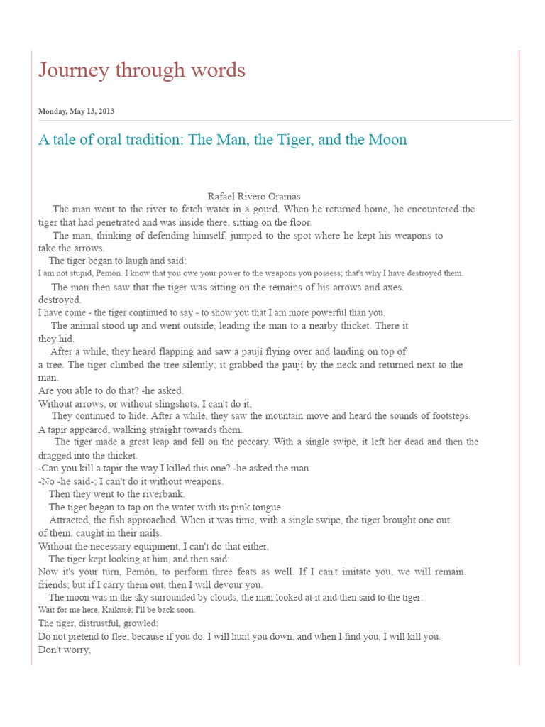 Journey Through Words - A Tale of Oral Tradition - The Man, The Tiger ...