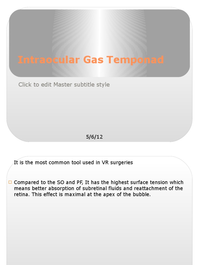 Intraocular Gas Temponad | PDF | Glaucoma | Ophthalmology