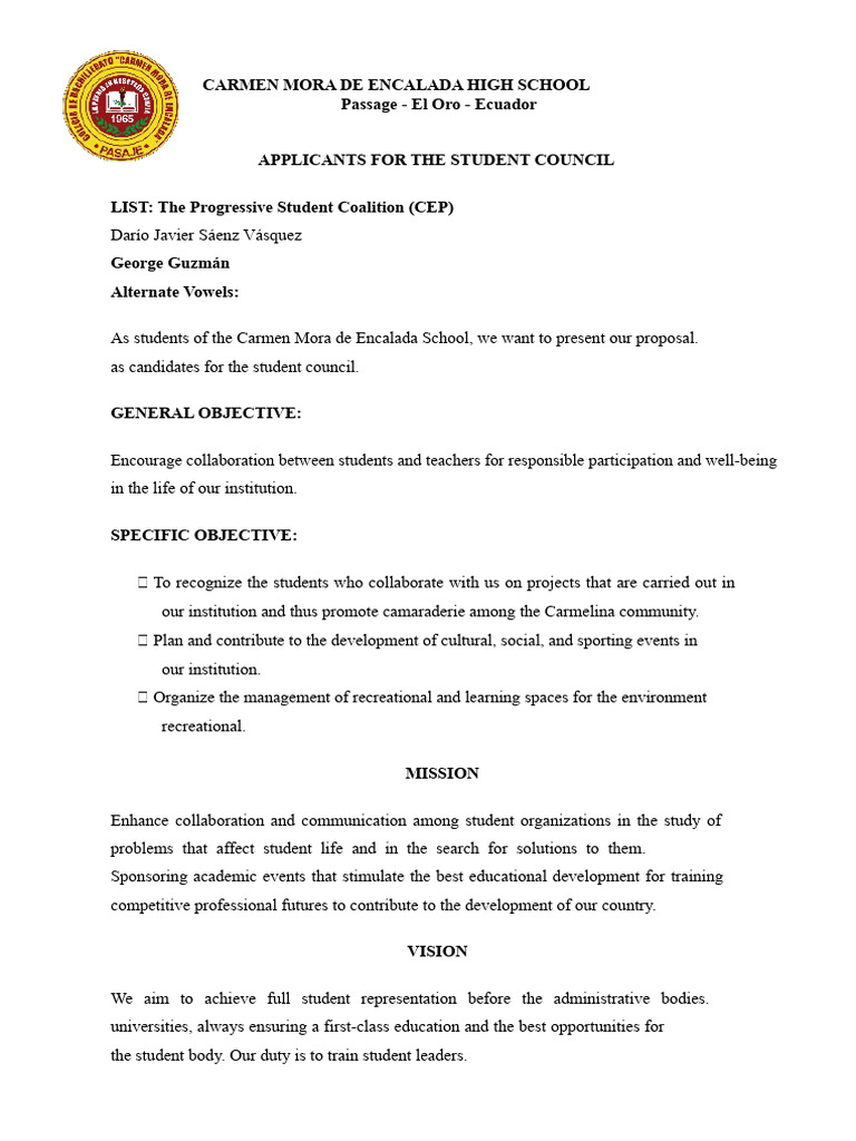 Student Council Proposal for CARMEN MORA | PDF | Learning