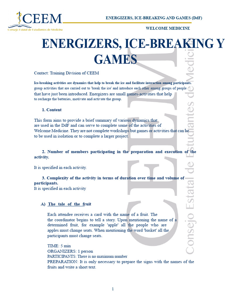 Ice-Breaking Games and Energizers Guide | PDF