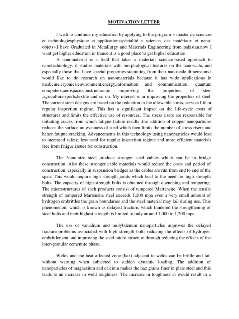 Structure of a Motivation Letter | PDF | Strength Of Materials ...