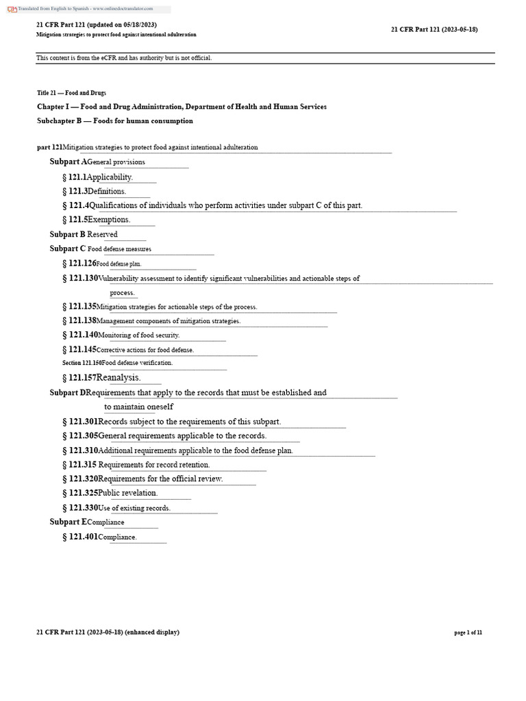 21 CFR Part 121 Mitigation Strategies To Protect Food Against ...
