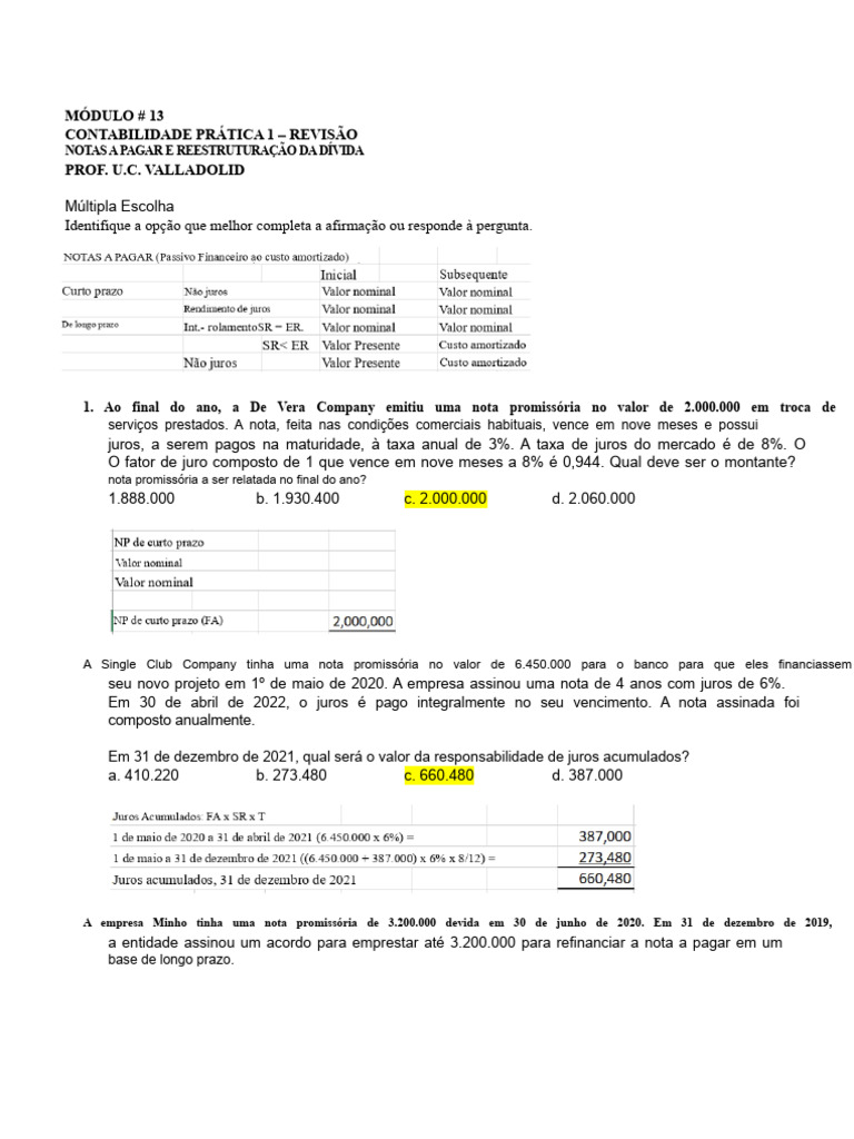 Contabilidade Prática: Notas a Pagar e Dívidas | PDF | Juros | Nota ...