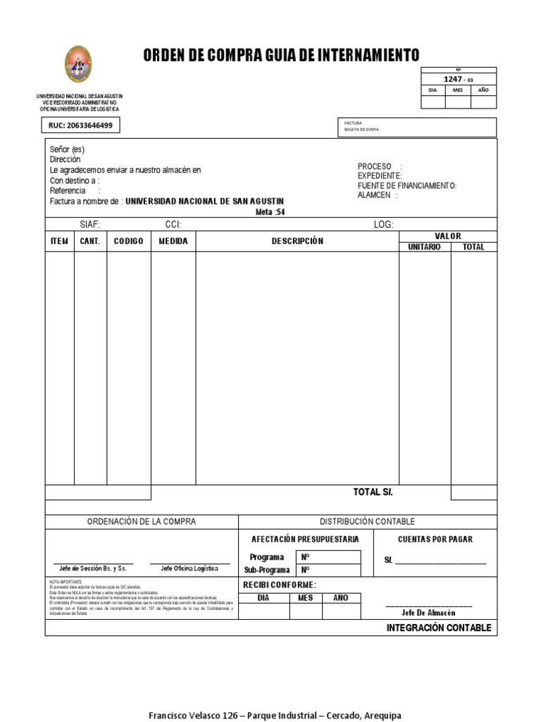 Formato de Orden de Compra