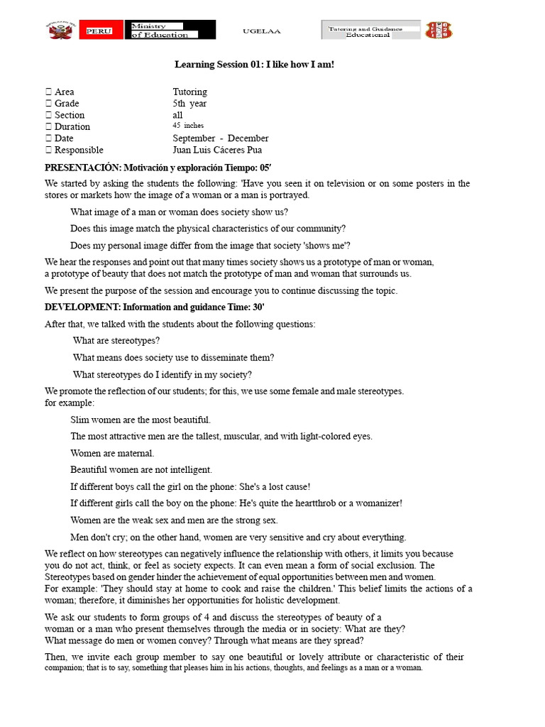 Learning Session 01 I Like Myself As I Am! | PDF | Stereotypes | Beauty