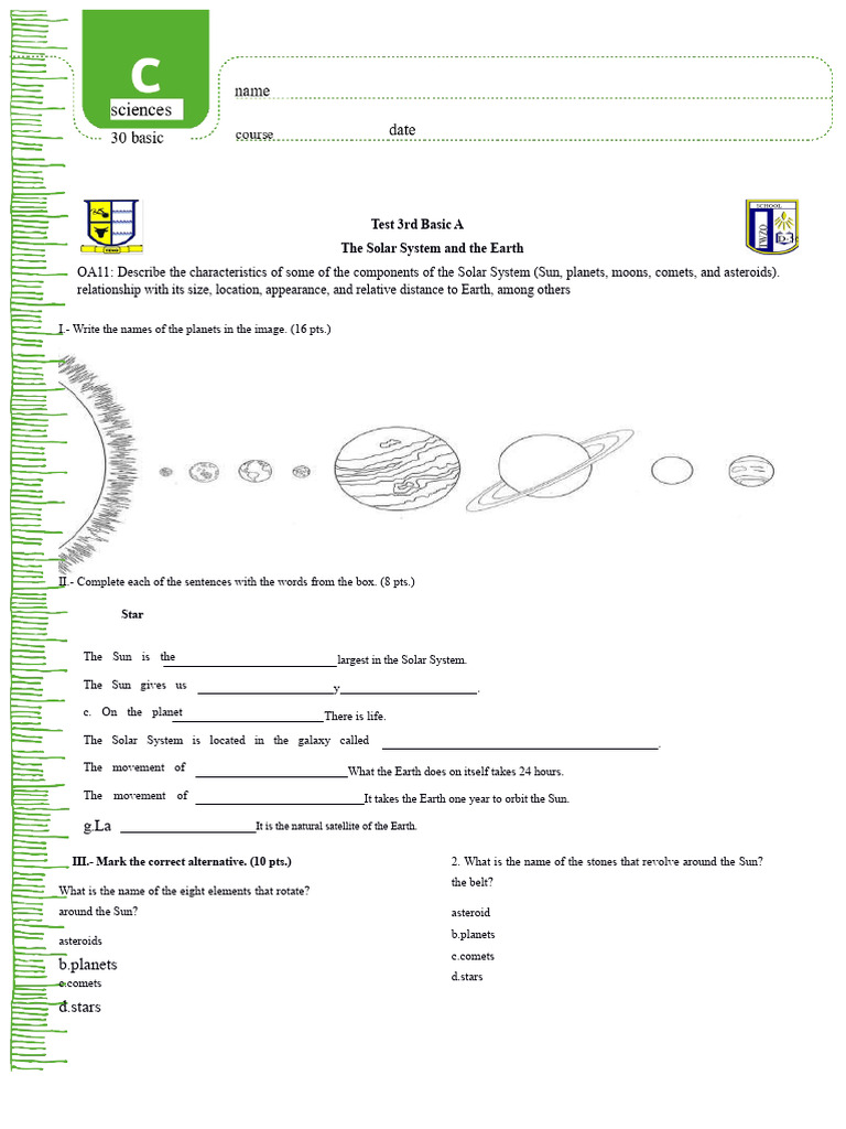 2.0 Science Test 3rd Grade A | PDF | Solar System | Planets