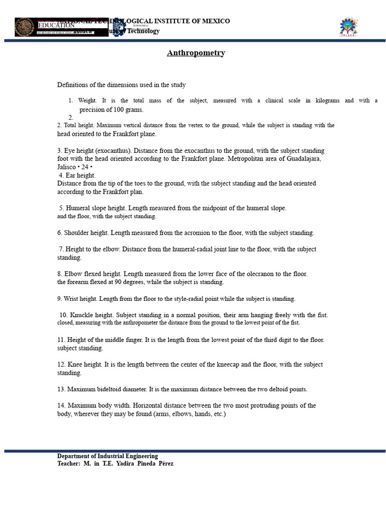 Anthropometric Measurements Guide | PDF | Hand | Length