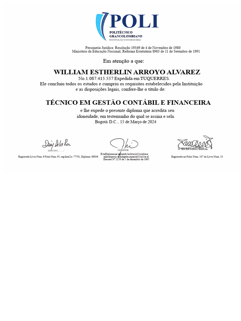 Diploma de Técnico em Gestão Contábil | PDF