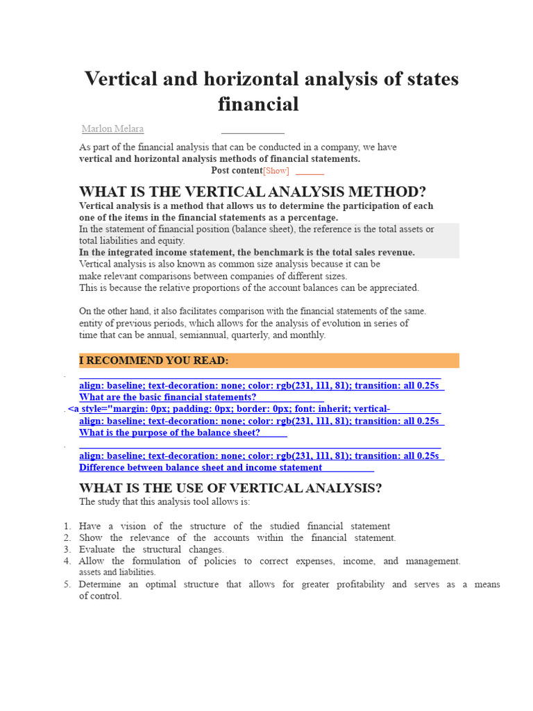 Vertical and Horizontal Analysis of Financial Statements | PDF | Balance Sheet | Financial Statement