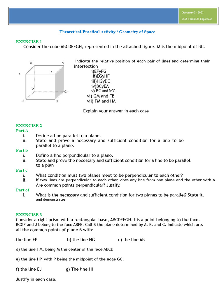 Theoretical-Practical Activity. Geometry of Space | PDF | Tetrahedron ...