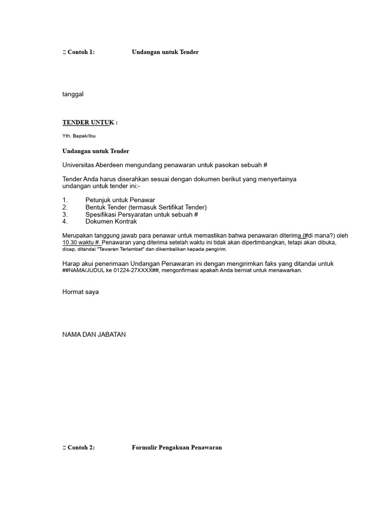 Contoh Dokumen Tender | PDF