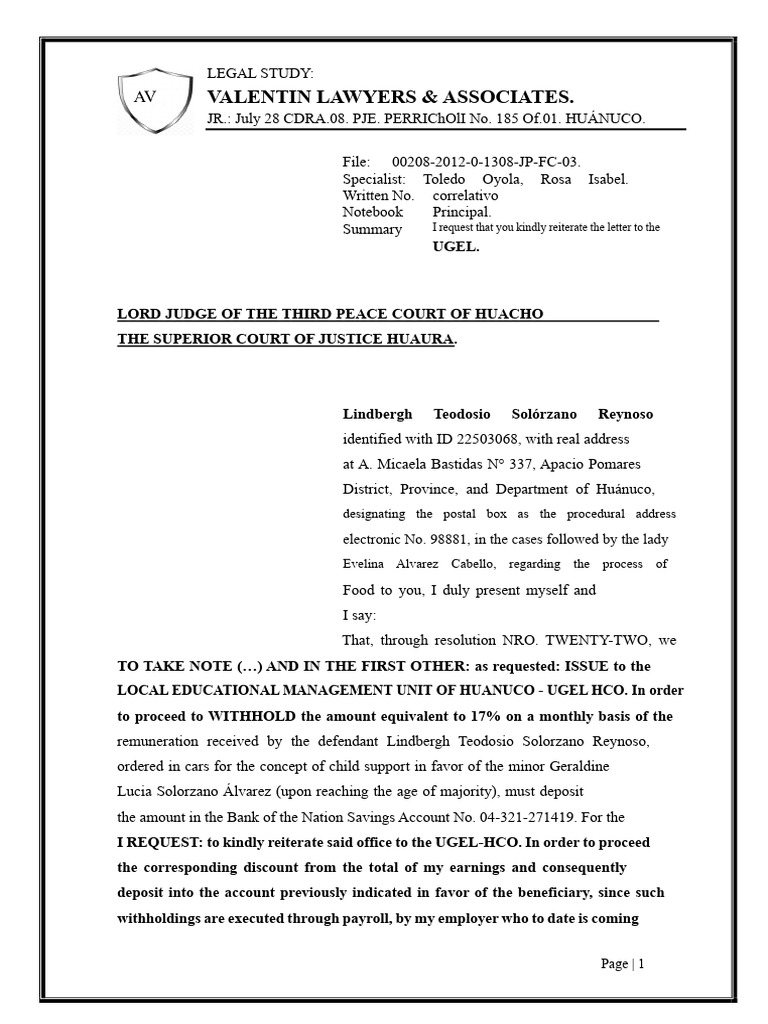 MODEL OF LETTER Reiterating Office ALA UGEL | PDF | Judge | Separation ...