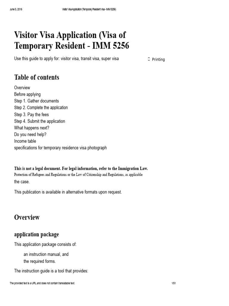 Visitor Visa Application Canada (ENGLISH) (Temporary Resident Visa - IMM 5256) | PDF | Academic ...