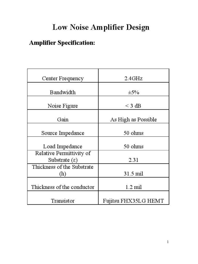 LNA Report | PDF | Amplifier | Transistor