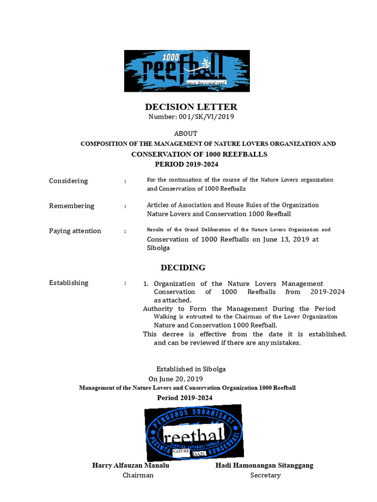 SK Organizational Structure of Nature Lovers and Conservation 1000 Reef ...