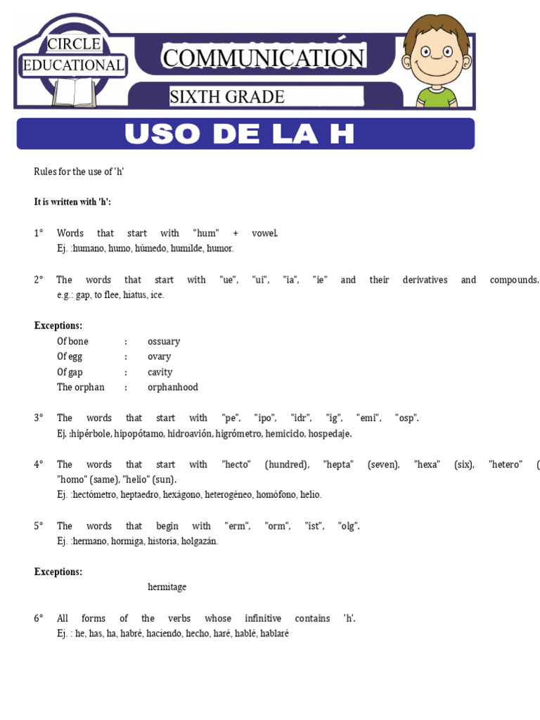 Rules for Using 'H' in Spanish Words | PDF