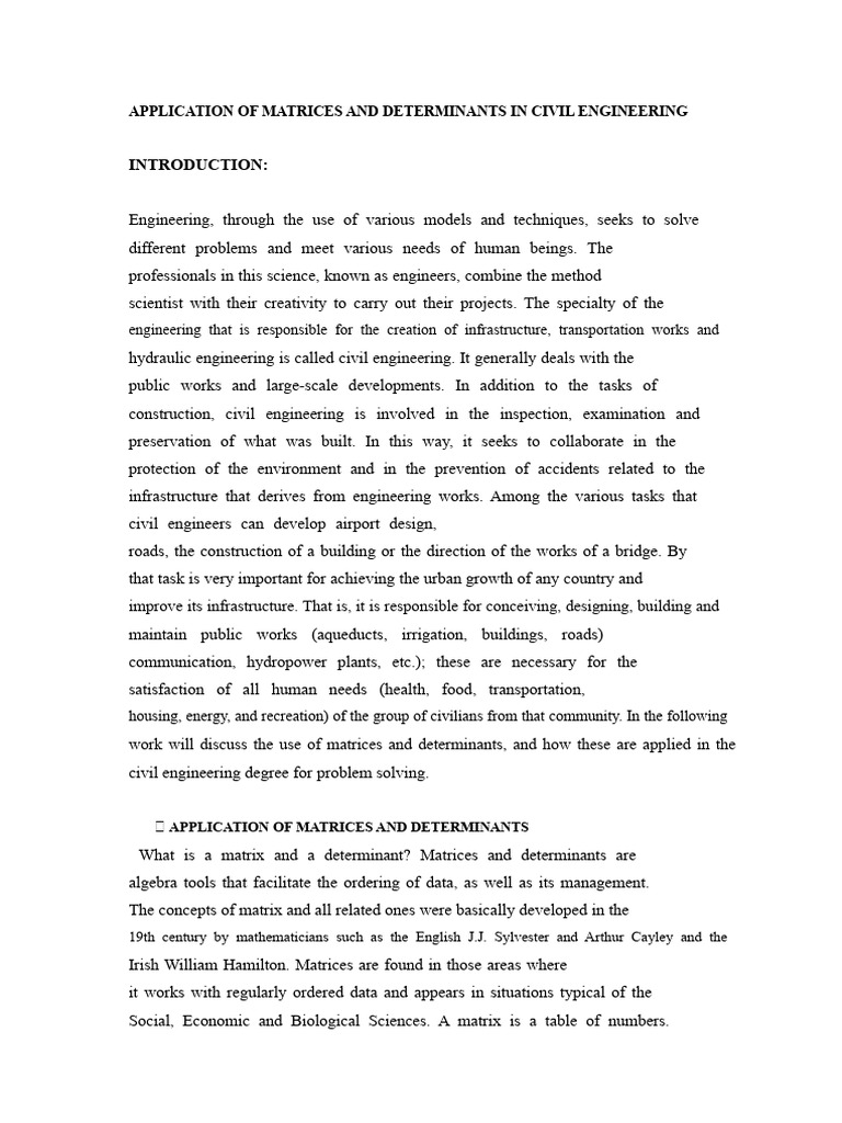 Application of Matrices and Determinants in Civil Engineering | PDF | Matrix (Mathematics) | Algebra