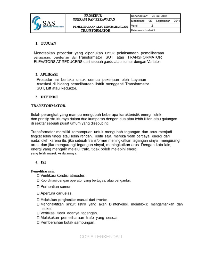 Prosedur Untuk Pemeliharaan Dan Penggantian Transformator | PDF