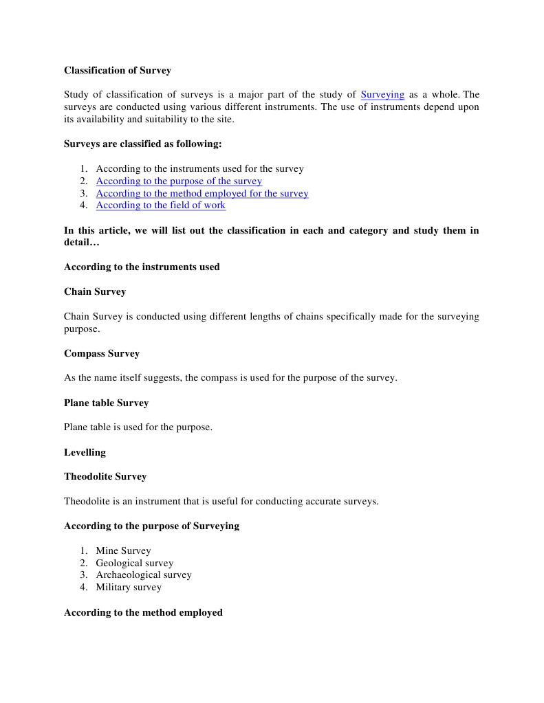 Classification of Survey | PDF | Surveying | Statistical Classification