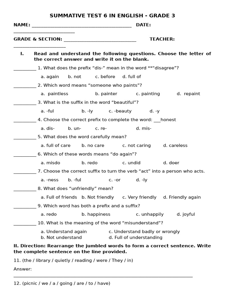 Summative Test 6 in English | PDF | Chess Theory | Chess