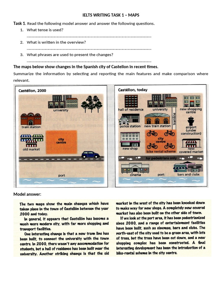 IELTS WRITING TASK 1 - Maps | PDF | Verb | Grammatical Tense