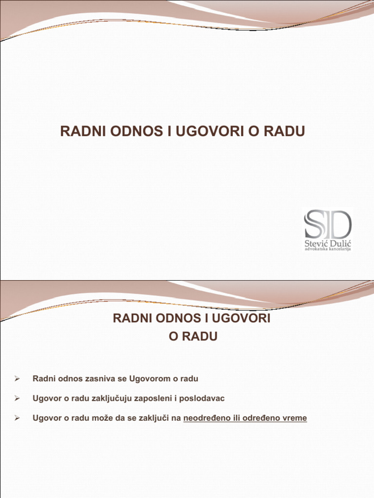 Prezentacija Radni Odnos I Ugovori o Radu | PDF