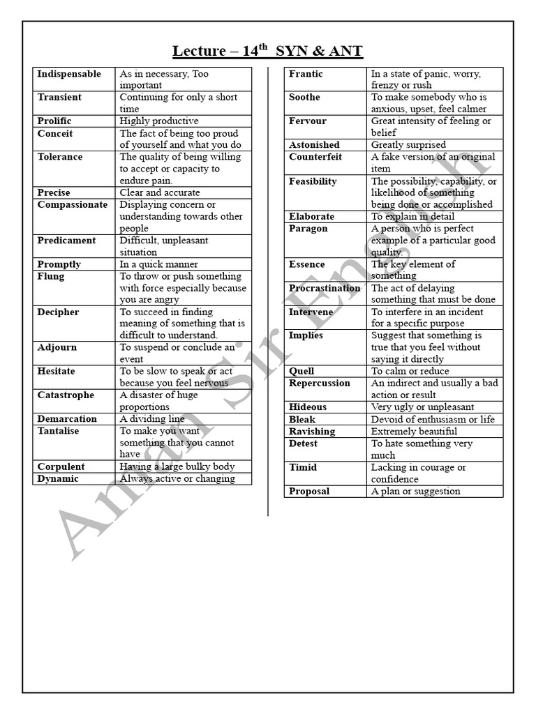 Vocab Videos Lecture 14 SYN & ANT Lecture 14 SYN & ANT P | PDF ...